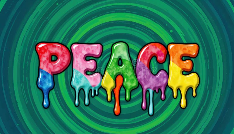 Dripping Colorful "Peace" Text, Psychedelic Style Stock Illustration ...