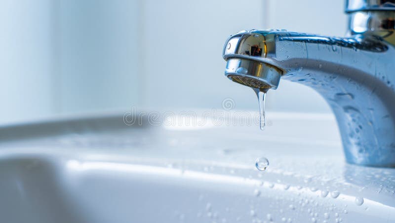 Dripping Faucet with Water Droplets on White Sink Stock Photo - Image ...