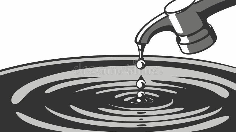Dripping Faucet with Water Ripples, Water Conservation and Flow, Vector ...