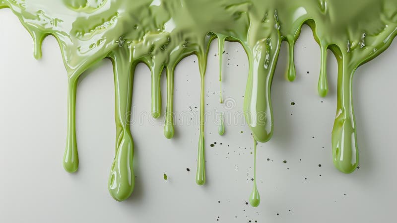 Dripping Green Paint Creating a Textured Surface on a White Backdrop ...