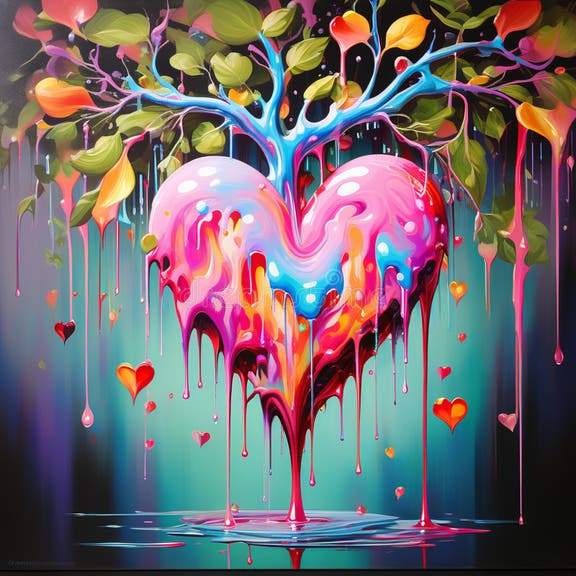Dripping Heart with Life Tree Stock Illustration - Illustration of ...