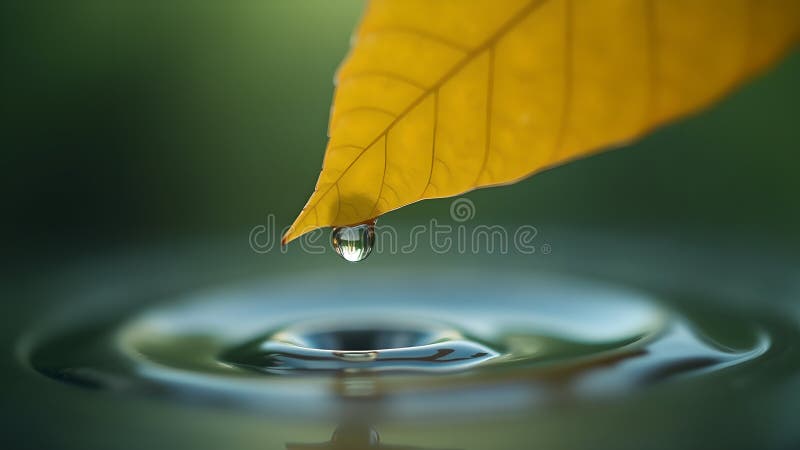 Dripping Leaf Creates Ripples in Still Water Stock Illustration ...