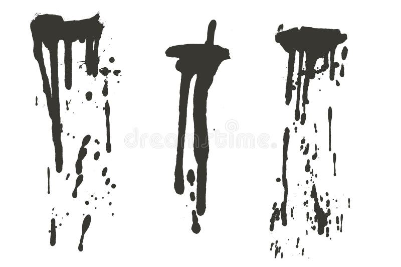 Dripping Long Ink Paint Liquid. Vector Spray Splashes and Drops Set ...