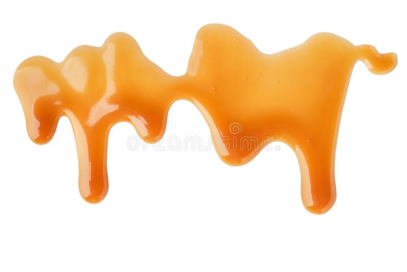 Dripping Melted Caramel Sauce Drops on White Background Stock Image ...