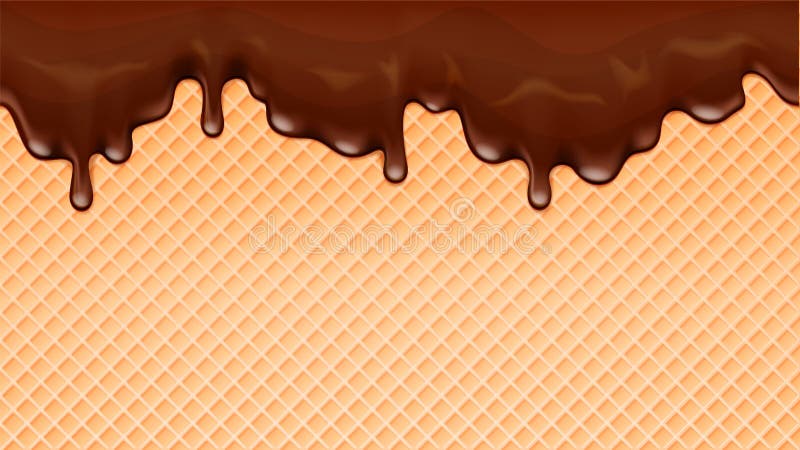 Dripping Melting Chocolate Ice Cream and Wafer Background. Vector ... Dripping Melting Chocolate Ice Cream and Wafer Background. Vector ...
