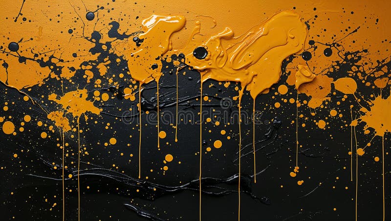 Dripping Orange Paint on Black Canvas Creating Abstract Art Stock ...