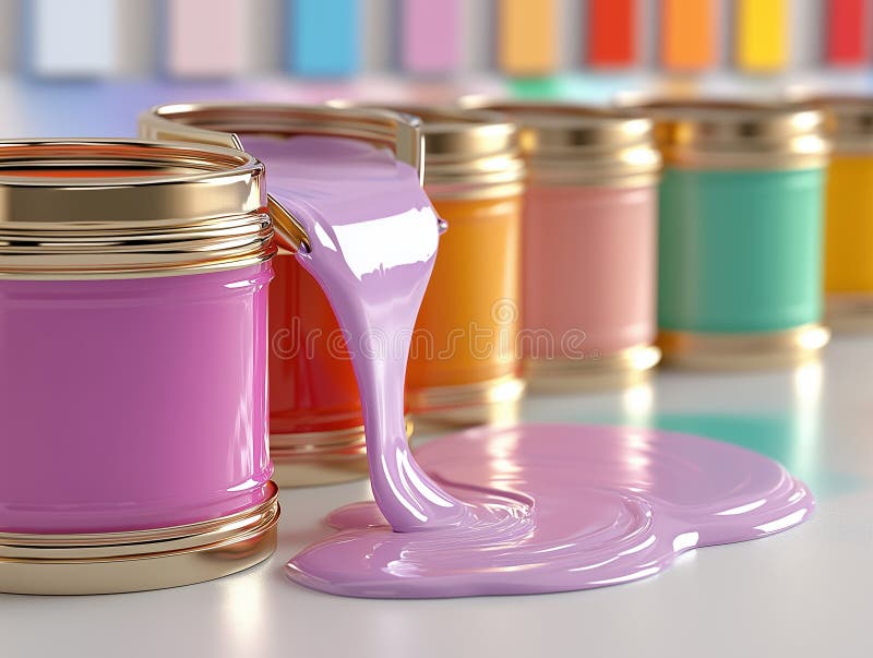 Dripping Paint Cans Creating a Colorful Spectrum Stock Illustration ...