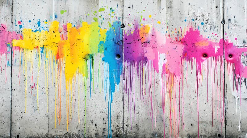 Dripping Paint Colors Transforming a Concrete Wall into Vibrant Art ...