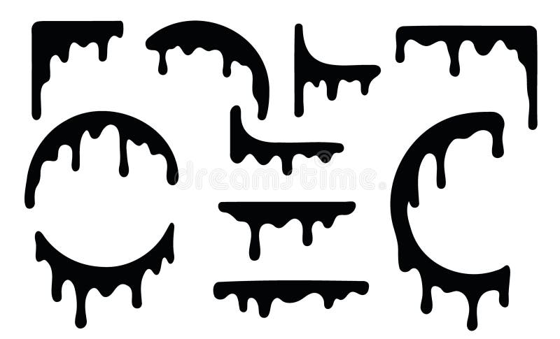 Dripping Paint Icon Set. Current Liquid. Paint Flows. Melted Circle ...