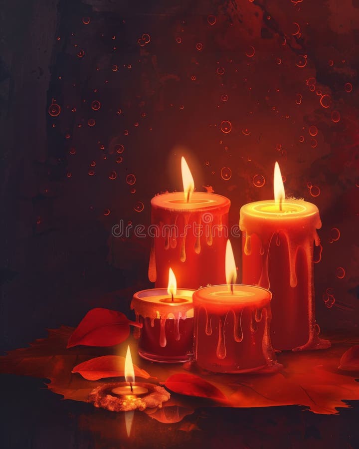 Group of Dripping Red Candles on Autumn Leaves Stock Image - Image of ...