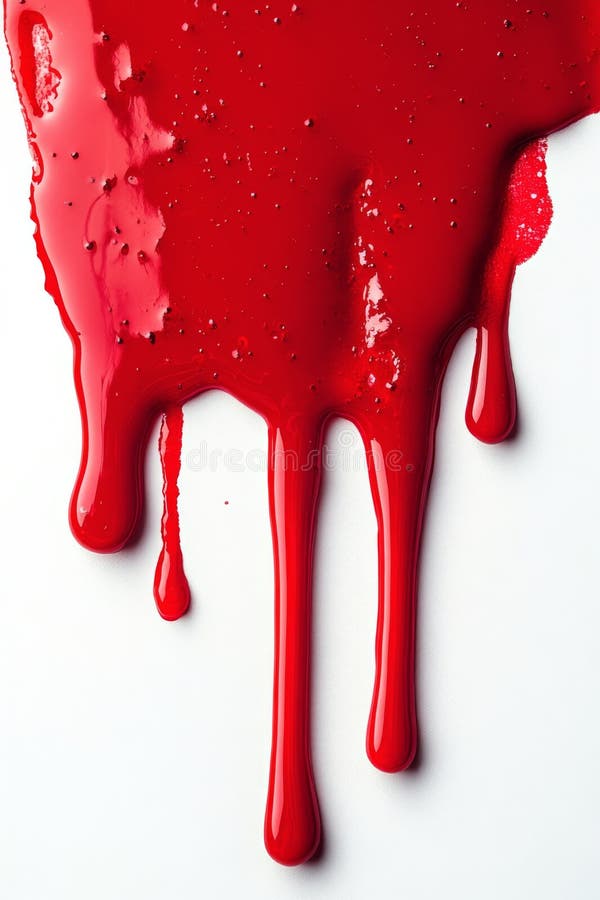 Dripping Red Paint Creating a Vibrant Texture on a White Canvas Surface ...