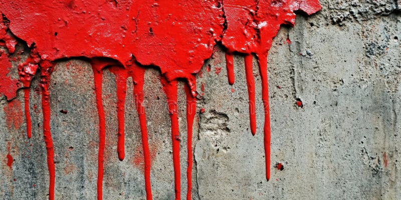 Dripping Red Paint on a Textured Concrete Wall, Creating an Abstract ...