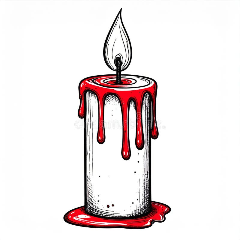 Dripping Red Wax Candle with Flame Illustration Stock Illustration ...