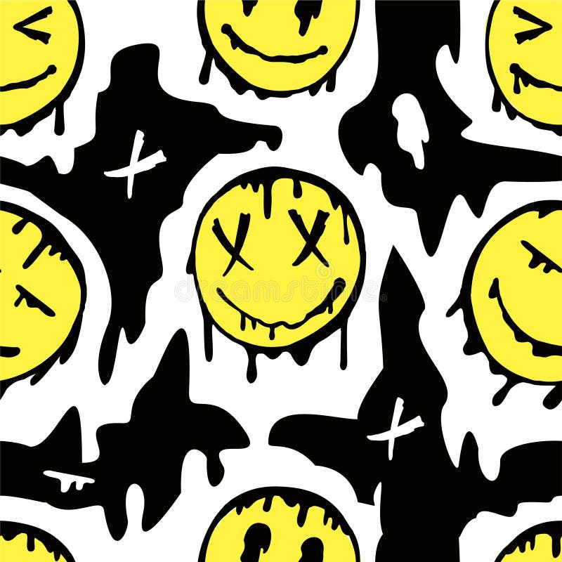 Dripping Smiling. Seamless Pattern. Distorted Smiling Face. Psychedelic ...
