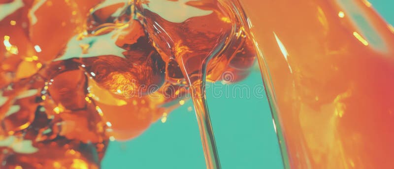 Dripping Thick Syrup Creates Vibrant Textures Against a Blue Background ...