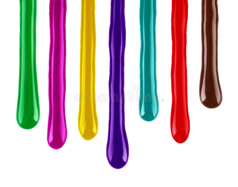 Drips of Colorful Paint Closeup Isolated on White Background Stock ...