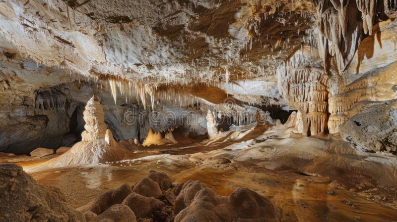 Dripstone Cave Created with Generative AI. Stalagmites Growing from the ...