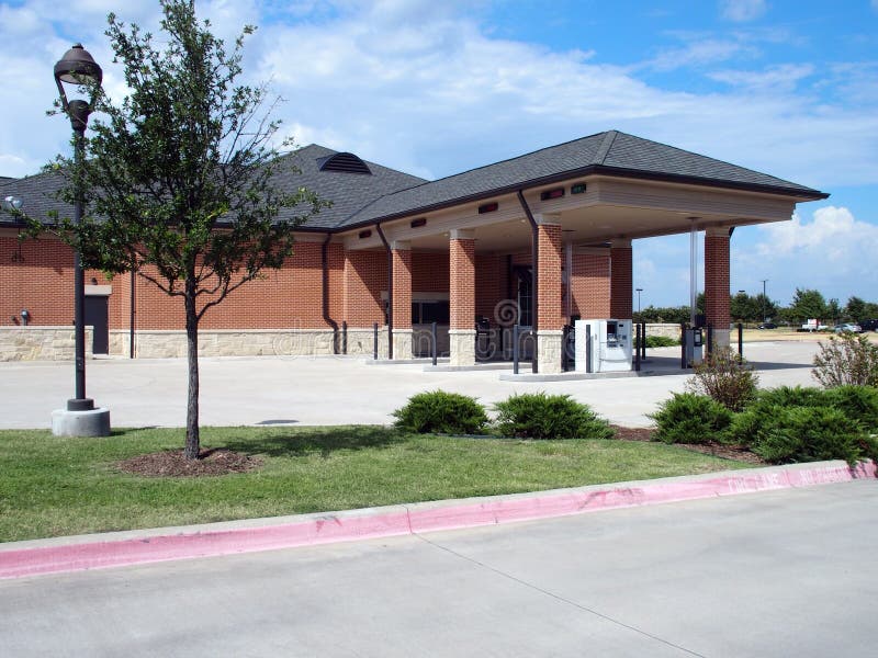 Red Brick Drive-in Bank with Drive Up Window Stock Photo - Image of ...