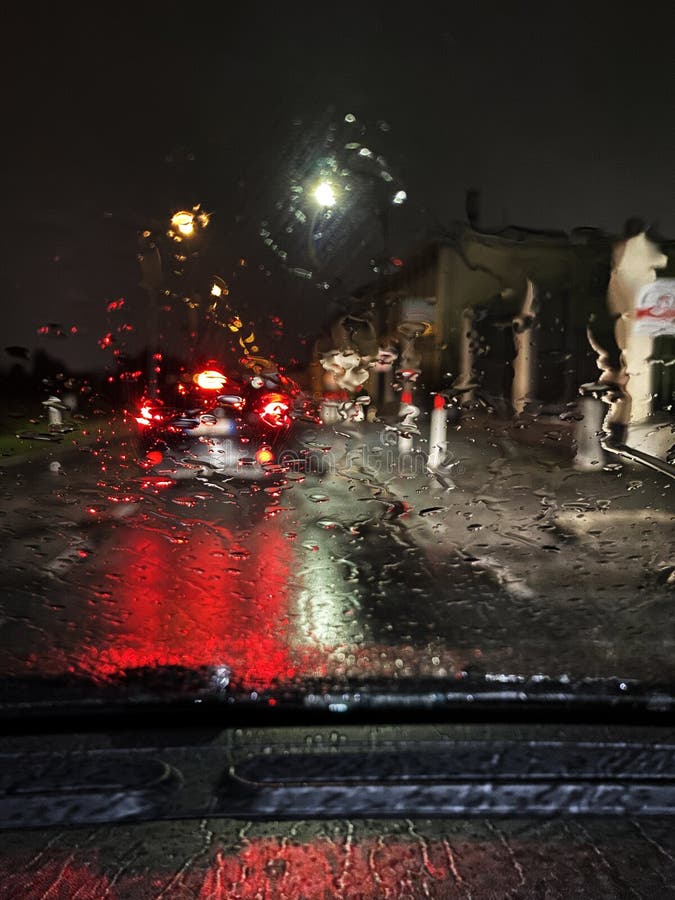 Drive Car in the Night with Rain Stock Photo - Image of light, rain ...