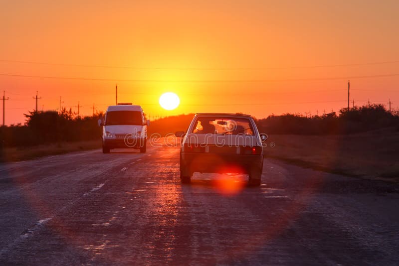 Drive on a Car To the Golden Sunset Editorial Photo - Image of road ...