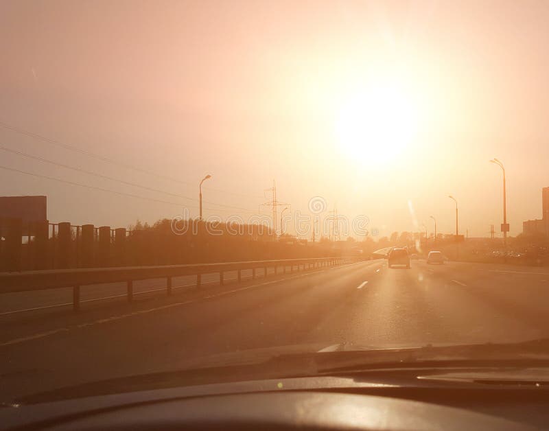 Drive on City Highway on Summer Evening Stock Photo - Image of outdoors ...