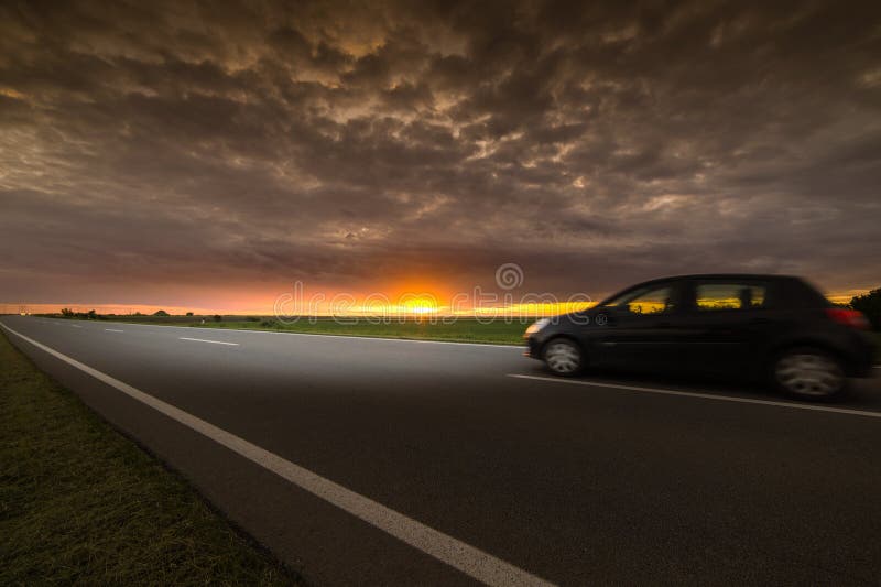 Drive at dusk stock photo. Image of perspective, traffic - 71439902