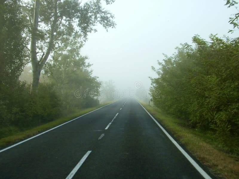 Drive on fog road stock photo. Image of damage, careful - 295662