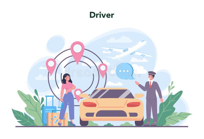 Drive Service Concept. Automobile Cab with Driver Inside Stock Vector ...