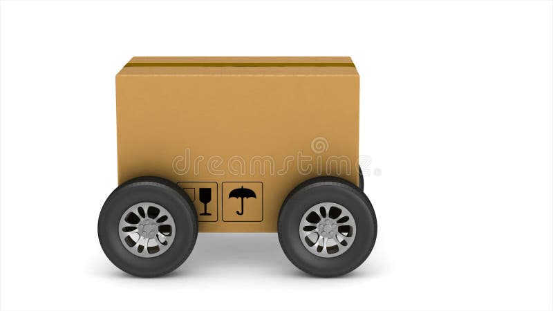 Drive Shipping Cargo Box with Wheel on White Background. Isolated 3D ...