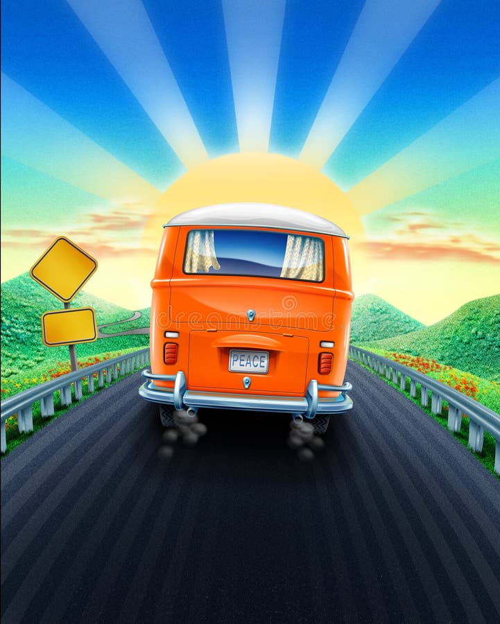 Drive into sunset stock illustration. Illustration of hippie - 4273026
