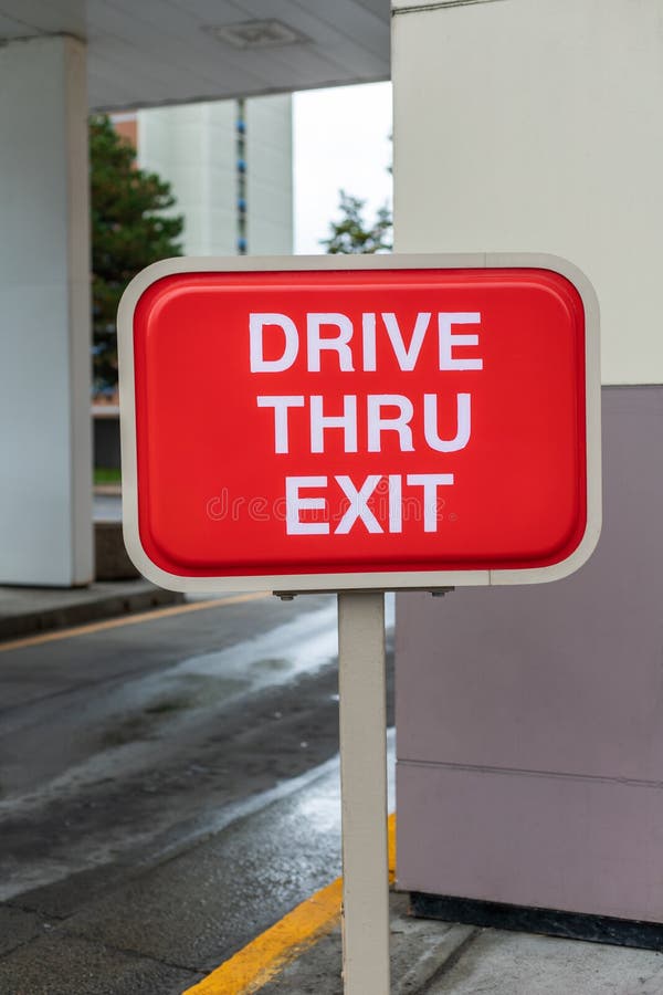 Drive Thru Exit Red Sign Near Fast Food Restaurant Stock Photo - Image ...
