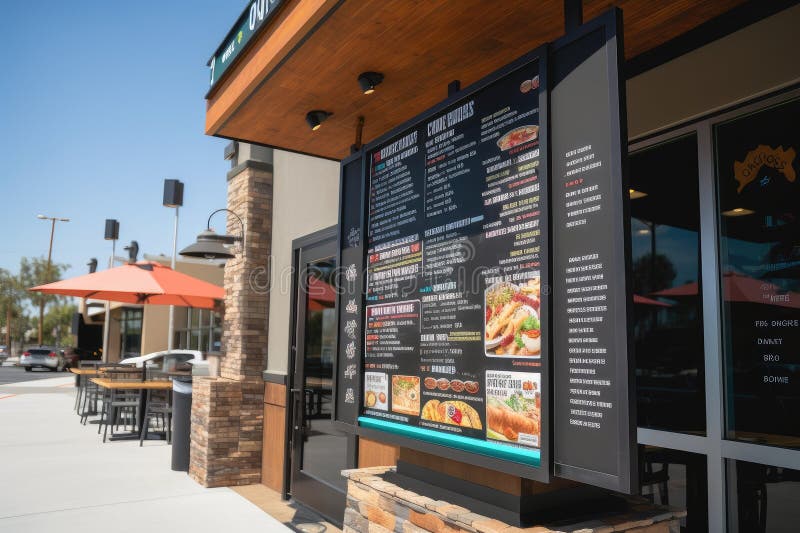 Drive-thru with Menu Board, Showing Different Kinds of Food and Drinks ...
