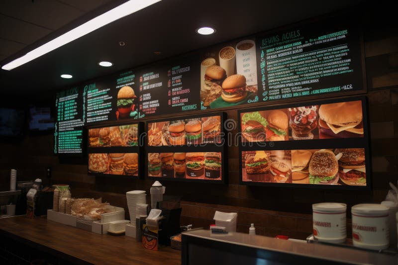 Drive-thru with Menu Board, Showing Different Kinds of Food and Drinks ...
