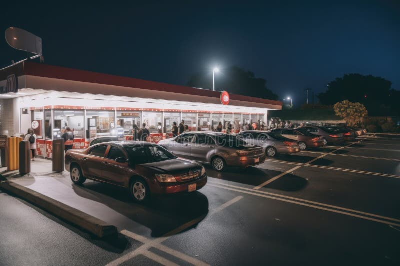 Drive-thru with Queue of Customers Waiting To Be Served Stock ...