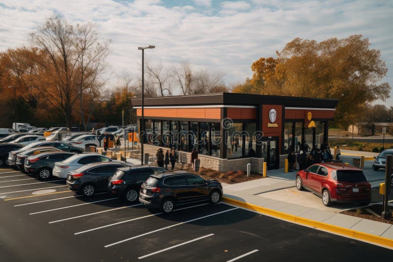 Drive-thru with Queue of Customers Waiting To Be Served Stock Photo ...