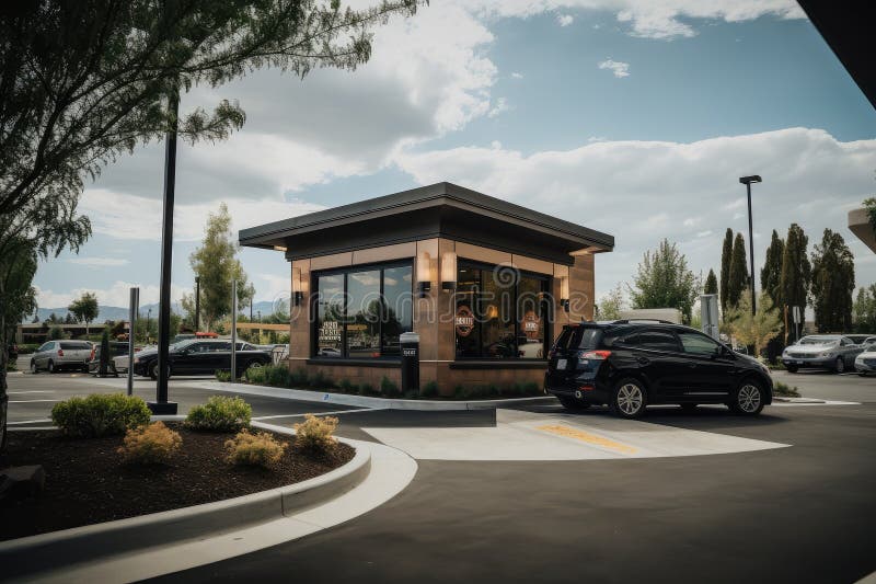 Drive-thru Restaurant, with Customer Ordering and Picking Up Their Food ...