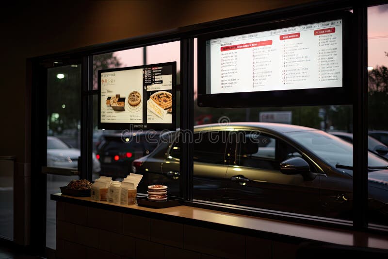 Drive-thru Window with Greeter and Menu Items Visible, Offering ...