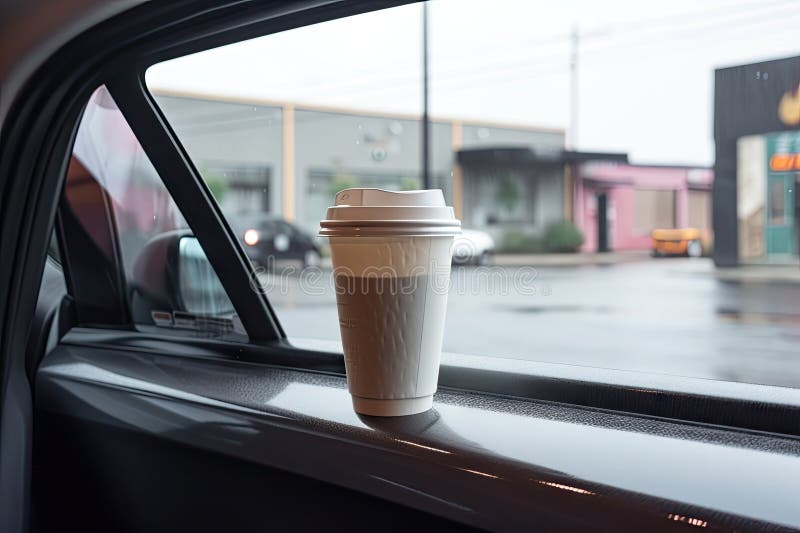 Drive-thru Window with Hot and Fresh Cup of Coffee, Ready for Customer ...