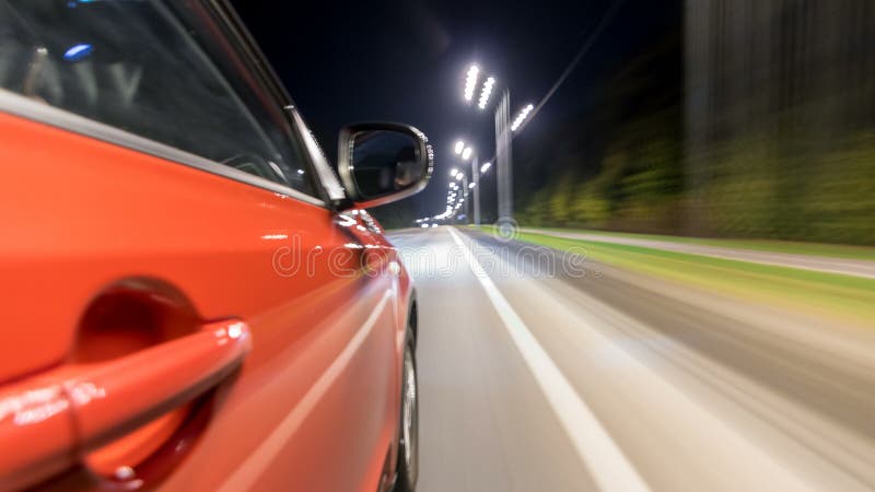 Drivelapse from Side of Car Moving on a Night Highway Timelapse ...