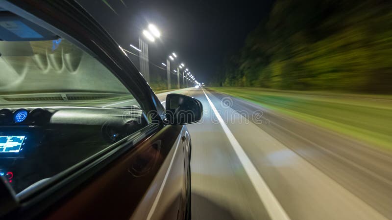 Drivelapse from Side of Car Moving on a Night Highway Timelapse ...
