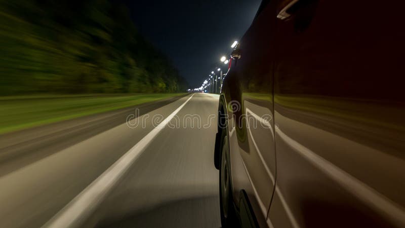 Drivelapse from Side of Car Moving on a Night Highway Timelapse ...