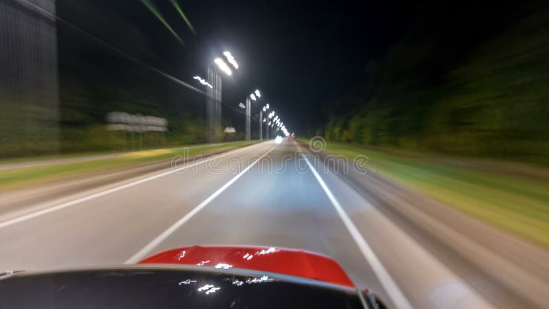 Drivelapse from Top Side of Car Moving on a Night Highway Timelapse ...