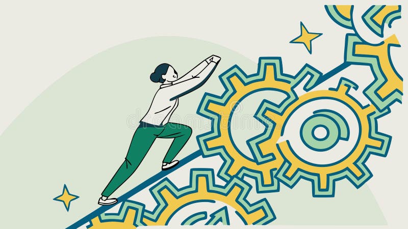 Driven Progress, Person Pushing a Gear, Effort Towards Goals, Vector ...