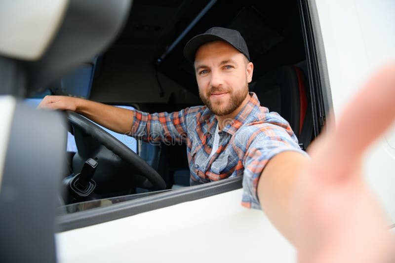 Driver Behind the Wheel in Truck Cabin Stock Image - Image of school ...