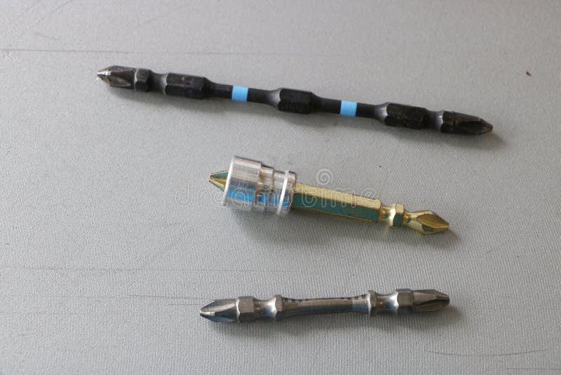 Set of Bits of Different Types and Electric Drill without Cables on ...