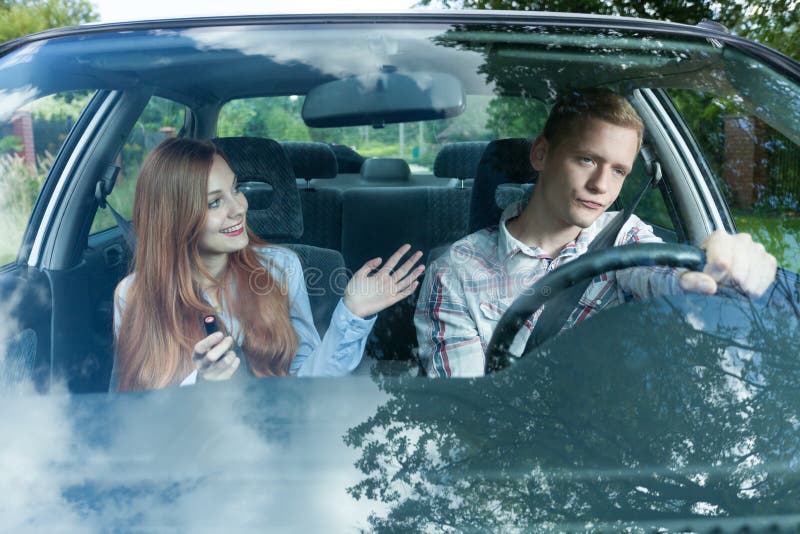 Driver Bored with Female Passenger Stock Image - Image of drive ...