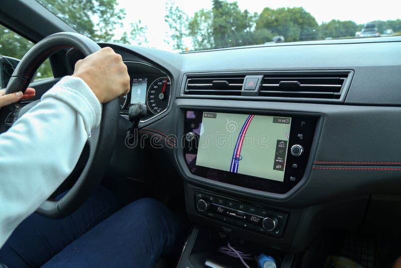 Driver in the Car Controls the Navigator Stock Image - Image of auto ...