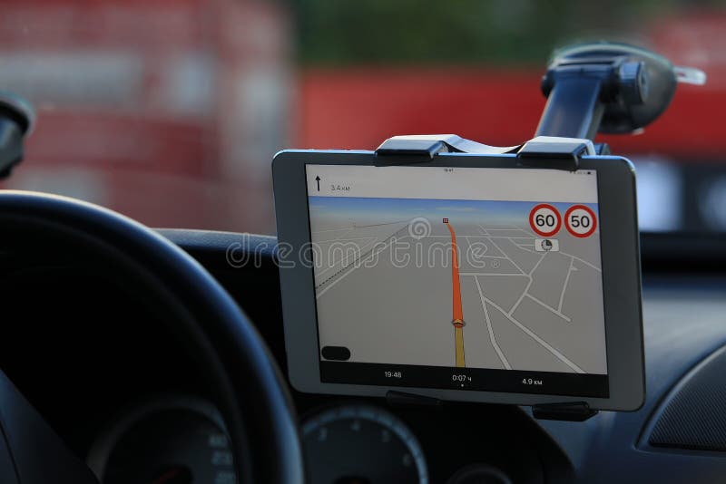 Driver in the Car Controls the Navigator Stock Photo - Image of ...