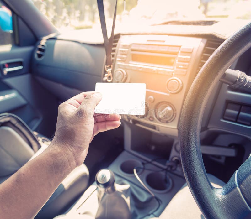 Driver in Car Hold a Blank Business Card Stock Photo - Image of hands ...