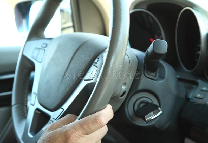 Driver in Car Holding Steering Wheel Stock Image - Image of wheel ...